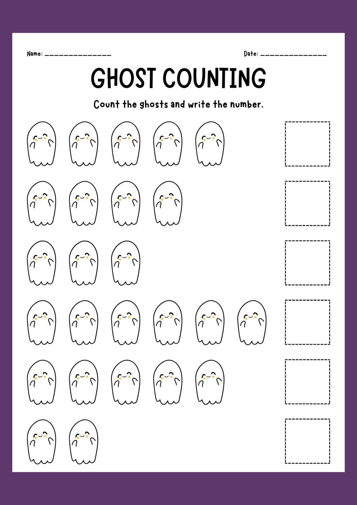 Halloween Ghost Counting Worksheet - Etsy