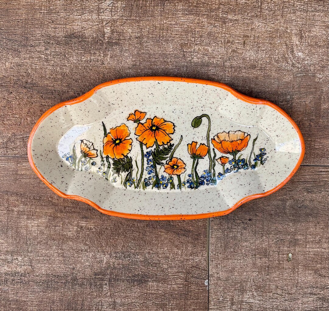 Handmade Pottery Poppy Tray ~ Hand Painted Poppies - Ceramic Trinket ...