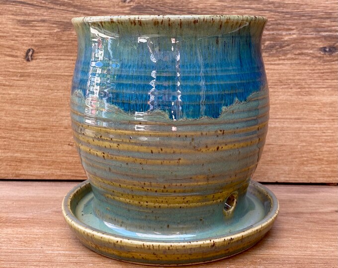 Handmade Pottery Planter - Ceramic Planter With Attached Drainage Tray ...