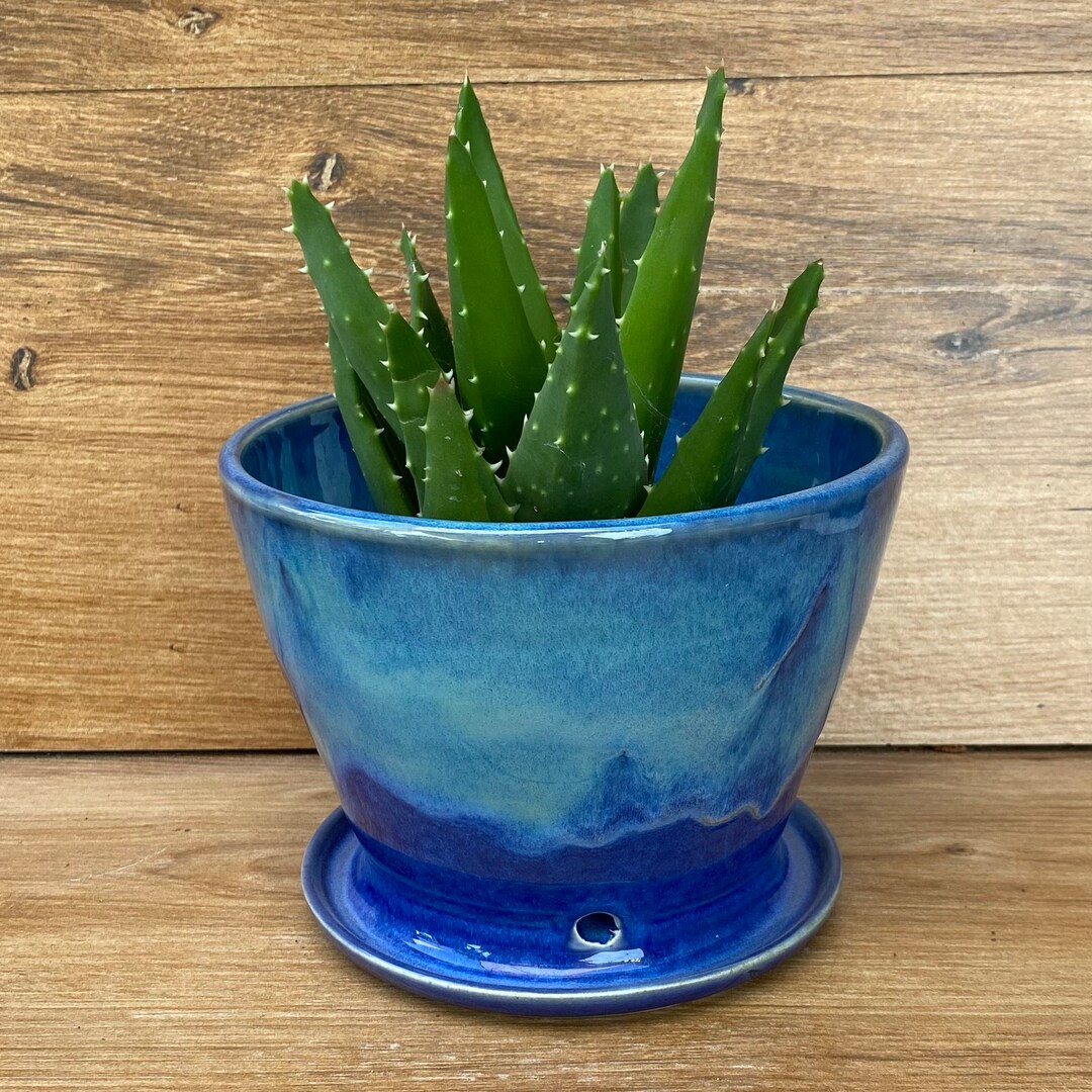Pottery Planter - Handmade Wheel Thrown Pot With Attached Drainage Tray ...