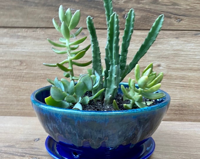 Large Pottery Planter Pot ~ Attached Drainage Tray ~ Handmade Ceramic ...