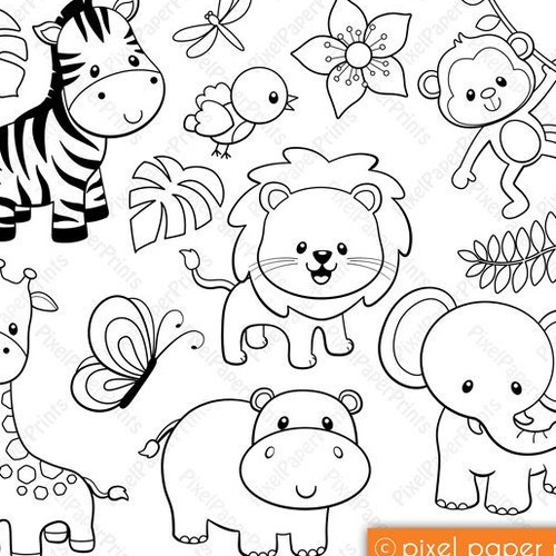 Jungle Friends Digital Stamps Clipart - Etsy