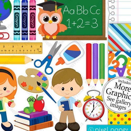 Back to School Digital Stamps Clipart Line Art - Etsy