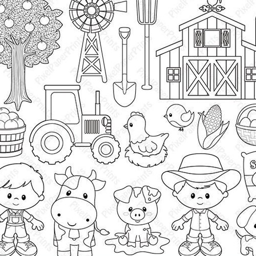 Farmer Boys Digital Stamps Farmer Kids Farm Clipart - Etsy