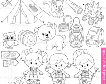 Camper Boys Digital Stamps Camping Clip Art Coloring | Etsy