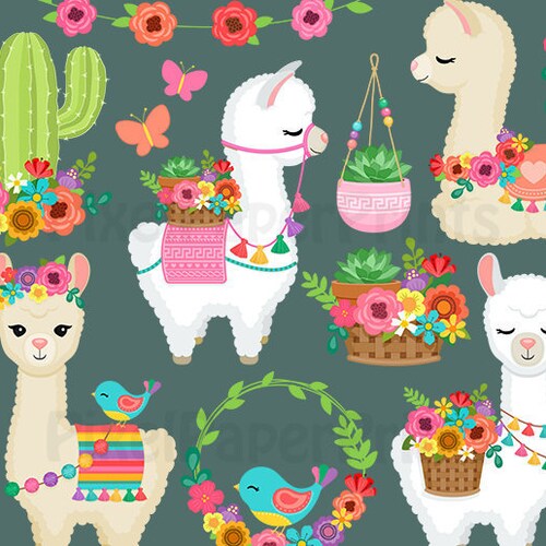 Darling Llamas Decorated Llama Clipart Alpaca Clip Art - Etsy
