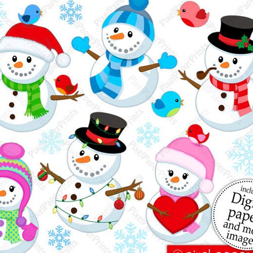 Snowmen Clip Art and Digital Paper Set - Etsy