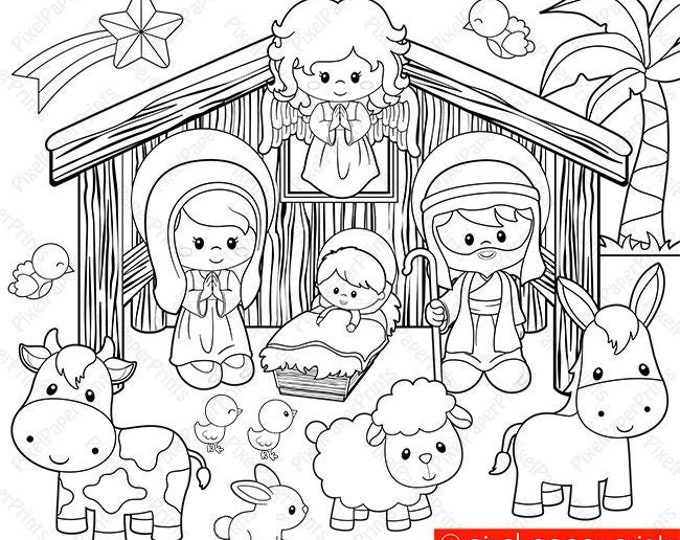 Nativity Clipart Black and White Set 221 - Etsy Canada