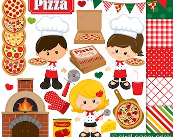 La Pizzeria Boys Clip art and digital paper set Pizza | Etsy