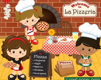Pizza Party Clip Art and Digital Paper Set Pizza Clipart | Etsy