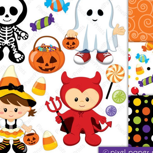 Scary Friends Halloween Clip Art and Digital Paper Set - Etsy