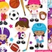 Sport Girls Clip Art and Digital Paper Set Sports Clipart | Etsy