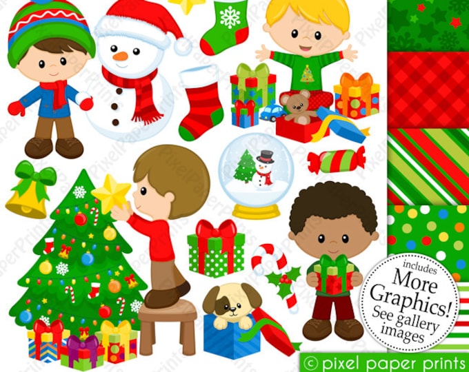 Christmas Boys Christmas Clipart Clip Art and Digital - Etsy