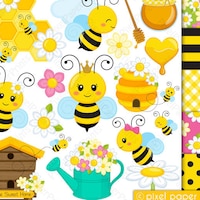 Watercolor Bumble Bee Clipart, Spring Garden Bee Clip Art PNG Graphics ...