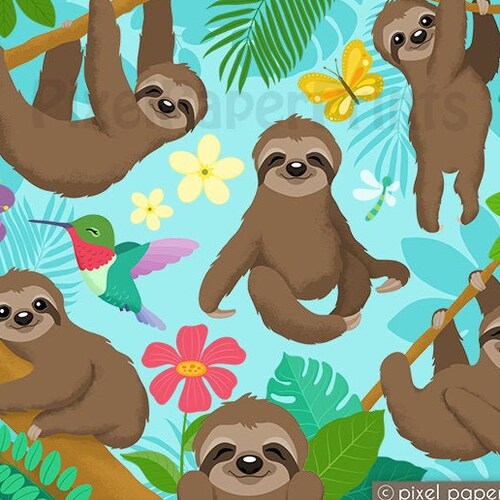 Smiley Sloth Clipart Cute Sloth Graphics Digital Download | Etsy