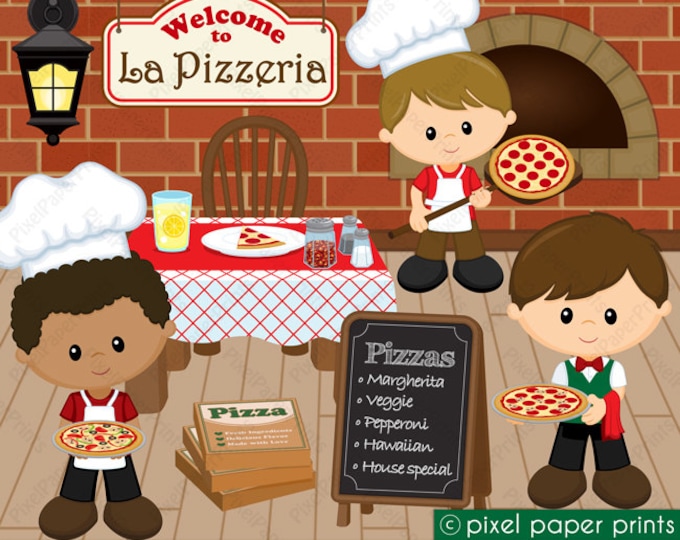 La Pizzeria Boys - Clip Art and Digital Paper Set - Pizza Party Clipart ...