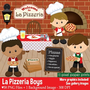La Pizzeria Boys - Clip Art and Digital Paper Set - Pizza Party Clipart ...