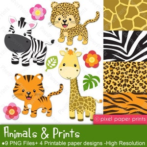 Cute Animals Clip Art - Leopard, Tiger, Giraffe, Zebra - Animal Print ...