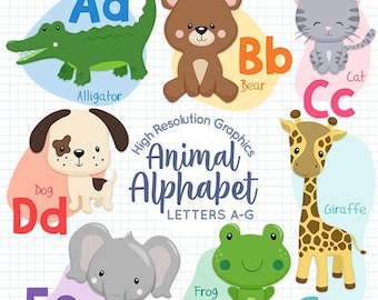 Animal Alphabet LETTERS U TO Z Clipart and Digital Paper Set Cute ABC ...