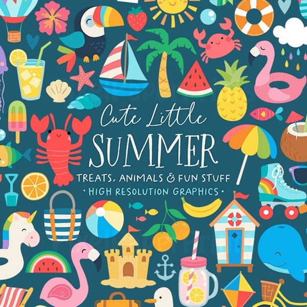 Summer Clipart Set Beach Clipart Hello Summer Clipart Travel Clipart ...