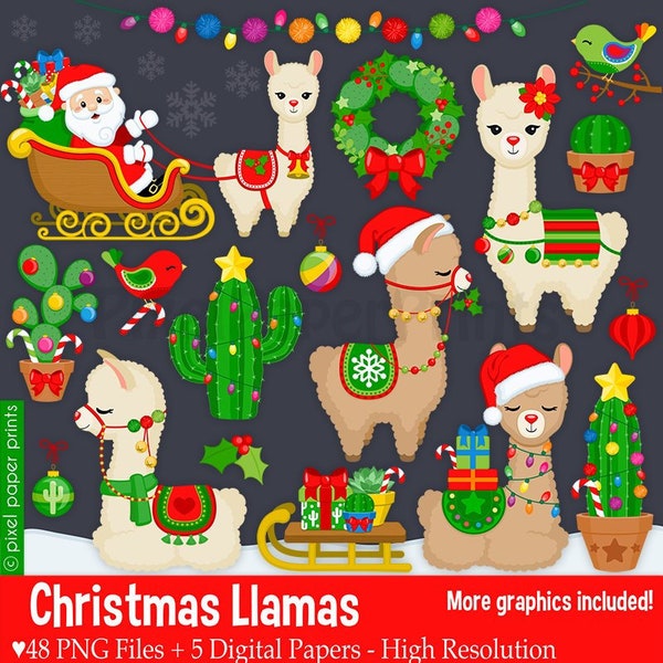 Cute Llama Clipart - Etsy