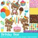 Birthday Bear Clipart and Digital paper set Digital | Etsy