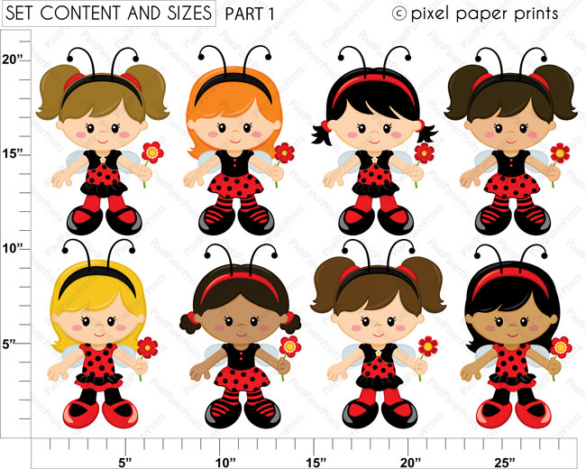 Ladybug Girl Digital Paper and Clip Art Set Ladybug - Etsy