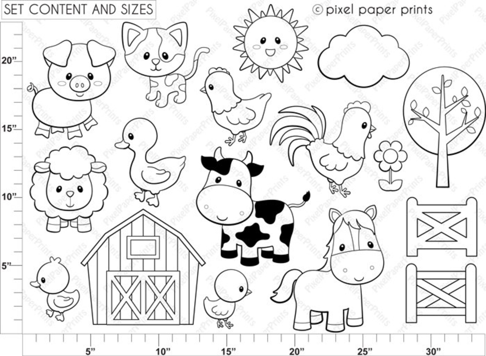 Farm Animals Digital Stamps - Etsy