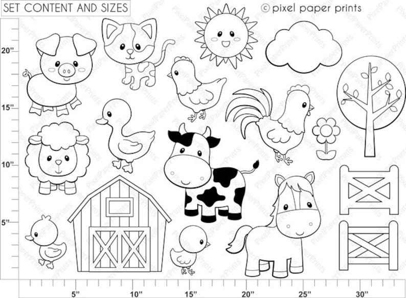 Farm Animals Digital Stamps - Etsy Canada