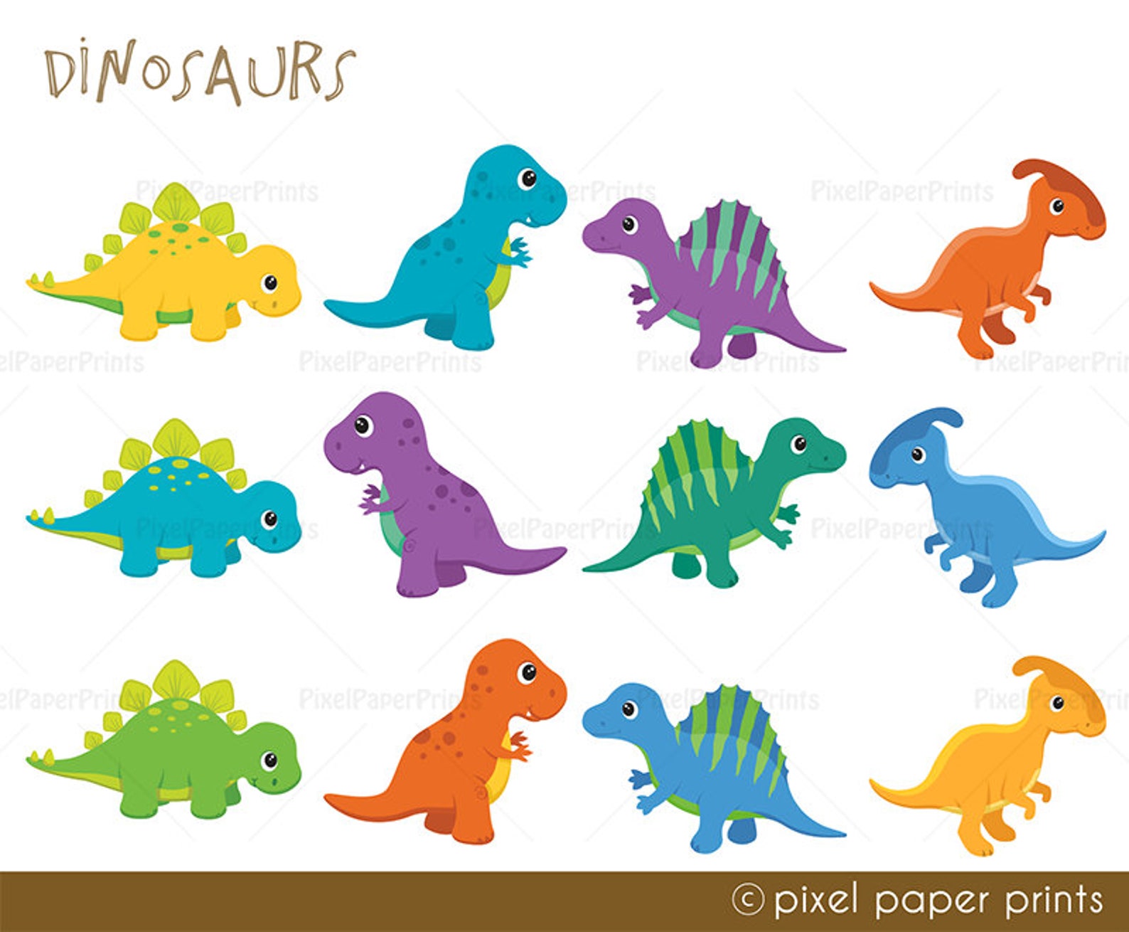Dinosaur Clipart - DINOSAURS - Clipart and Digital Paper Set - Cute ...