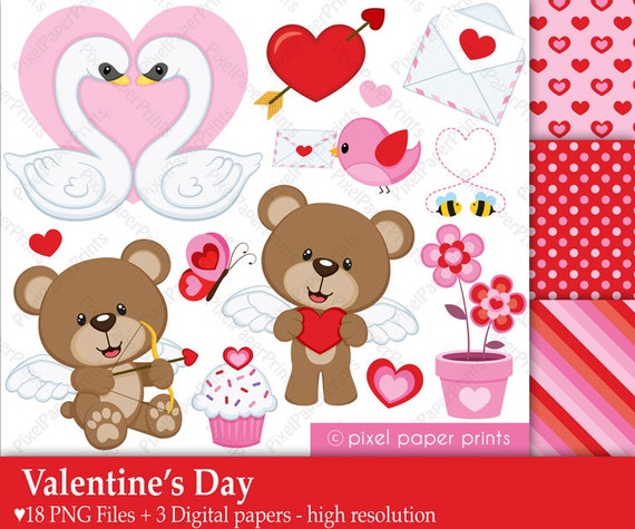 Valentine's Day - Digital paper and clip art set - Valentines Day ...
