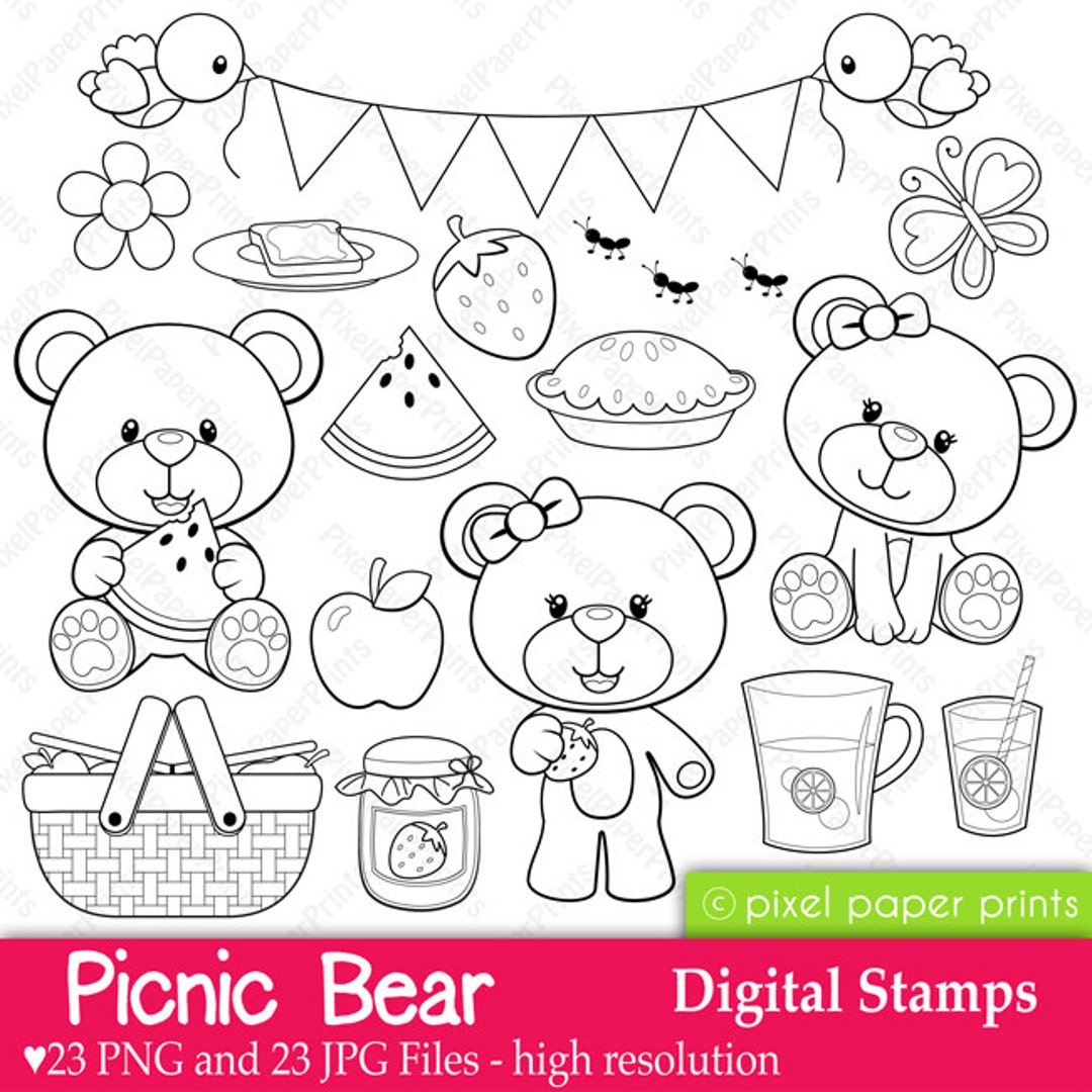 Picnic Bear - Digital Stamps - Etsy