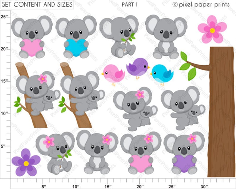 Koala clipart Koala Bear Clip art and Digital paper set - Etsy México