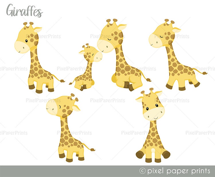 Giraffe Clipart - Cute Giraffe Graphics- Animal Clipart - Instant ...