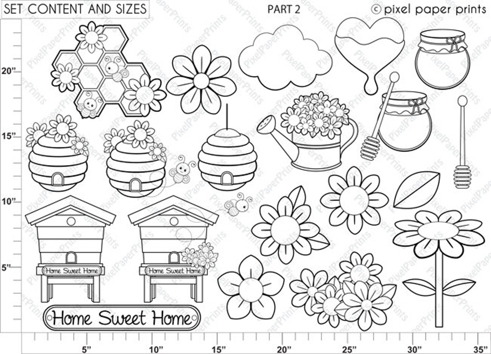 Busy Bees Digital Stamps Bee Stamps Line Art | Etsy