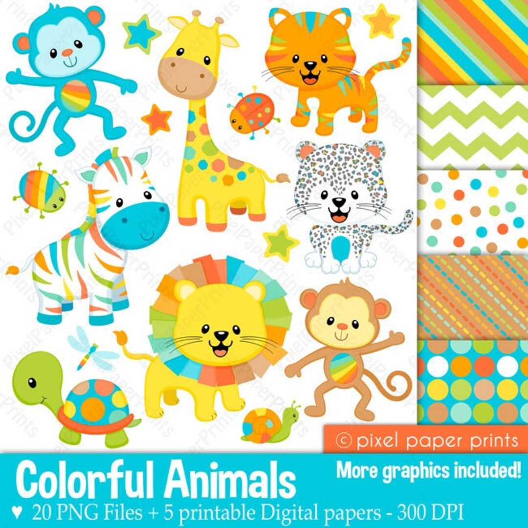 Baby Animals Clipart - Cute Colorful Animals Graphics - Digital ...