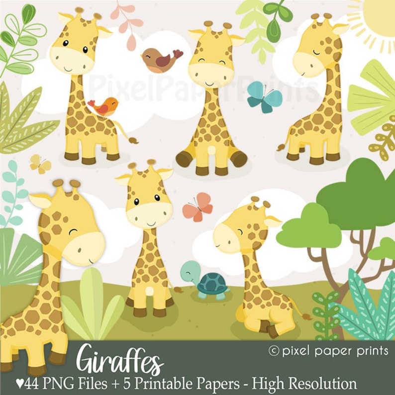 Giraffe Clipart Cute Giraffe Graphics Digital Download - Etsy
