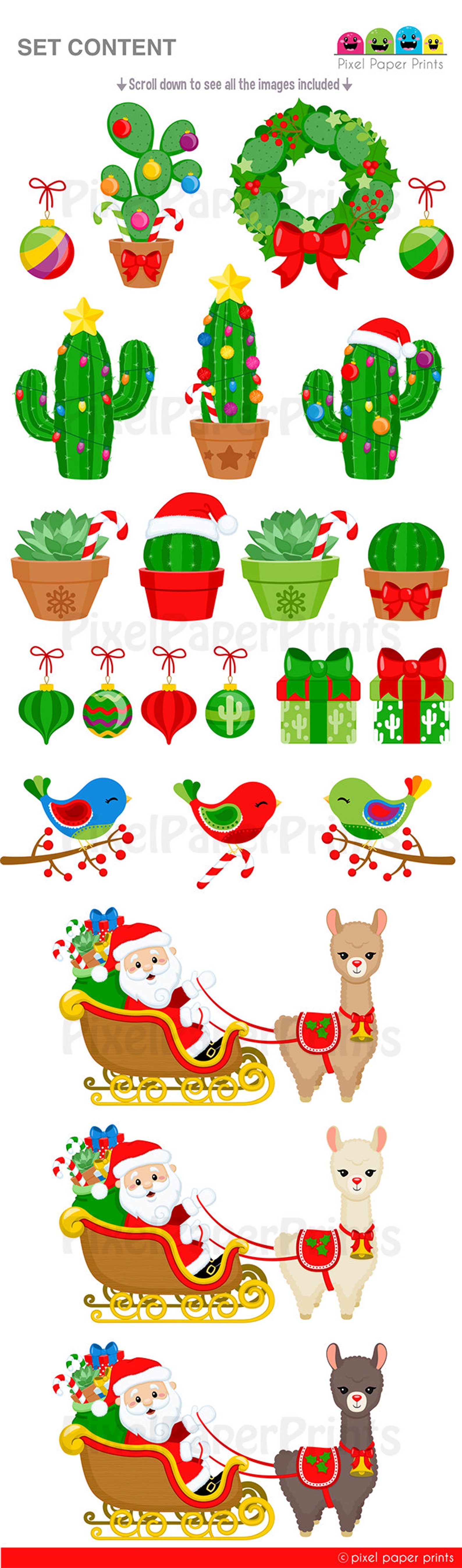 Christmas Llamas Decorated Llama Clipart Christmas - Etsy