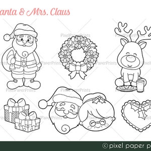 Santa and Mrs. Claus Digital Stamps - Christmas Clipart - Line Art ...