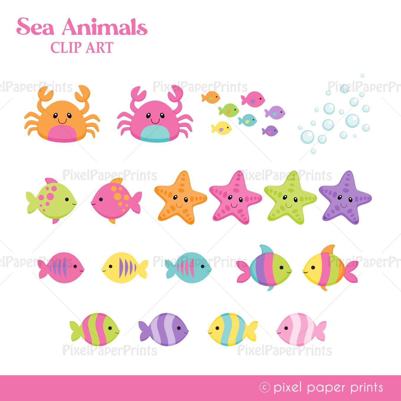 Sea Animals Clipart PNG, Cute Ocean Animal Graphics and Printable ...