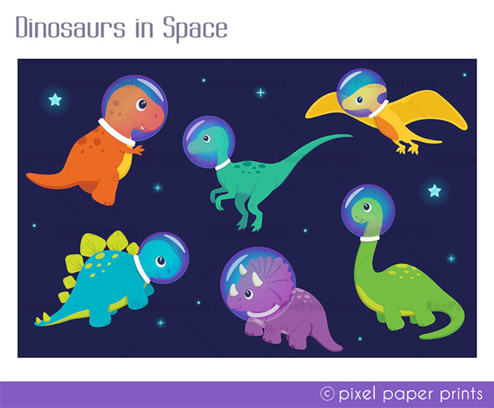 Dinosaurs in Space Clip Art DINOSAUR Clipart Cute Dinosaur | Etsy