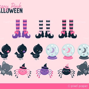 Scary Pink Halloween - Clip Art and Digital Paper Set - Cute Witch ...
