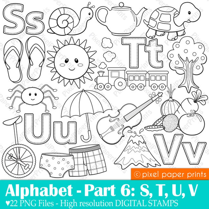 Alphabet Digital Stamps Part 6 - STUV Clip Art - School Clipart - Etsy