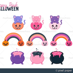 Scary Pink Halloween - Clip Art and Digital Paper Set - Cute Witch ...