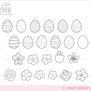 Easter Digital Stamps | Cute Little Easter Line Art | Black & White ...