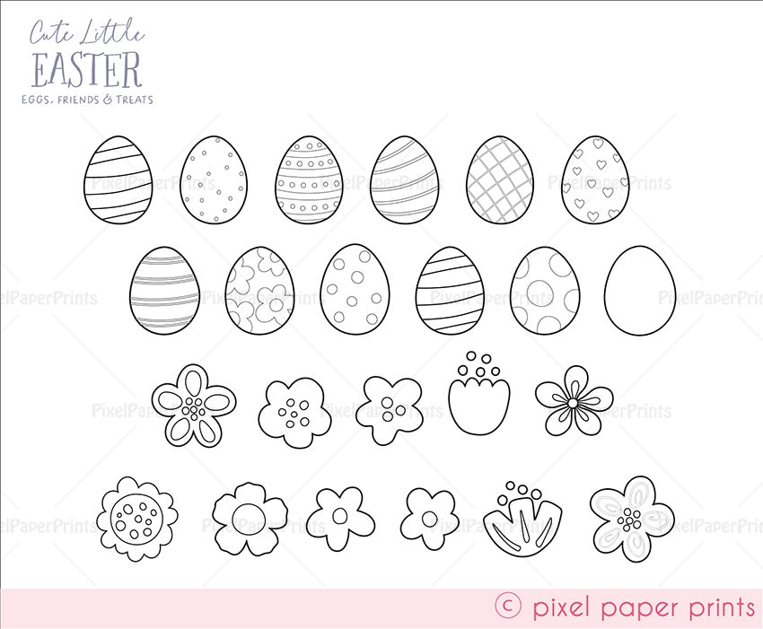 Easter Digital Stamps | Cute Little Easter Line Art | Black & White ...