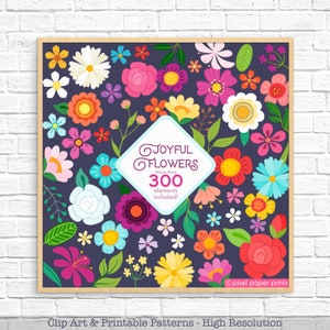 Flower Clipart Bundle - Floral Clip Art and Printable Papers - Digital ...