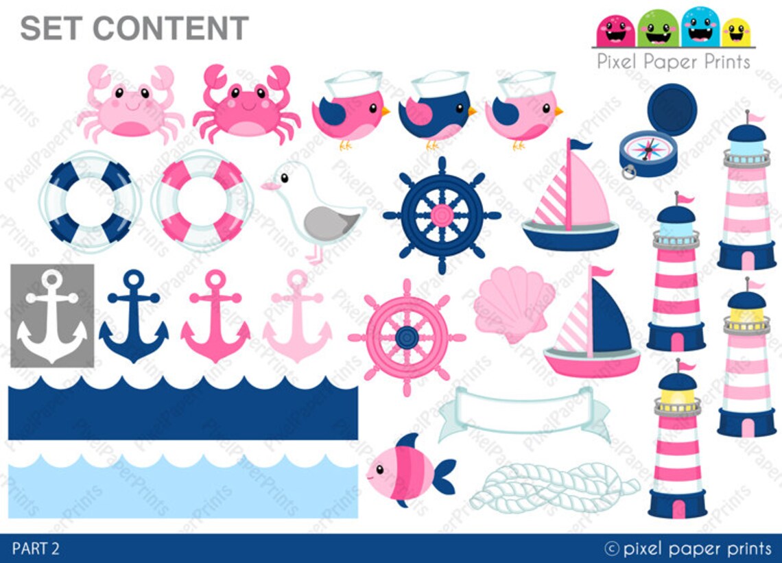 Pink Baby Sailor Clip Art and Digital Paper Set Nautical - Etsy