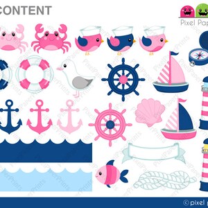Pink Baby Sailor - Clip Art and Digital Paper Set - Nautical Clipart - Etsy