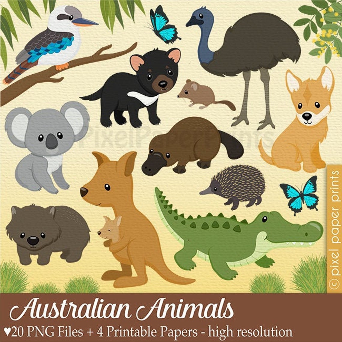 Australian Animals Clip Art Australia Clipart Digital | Etsy Australia